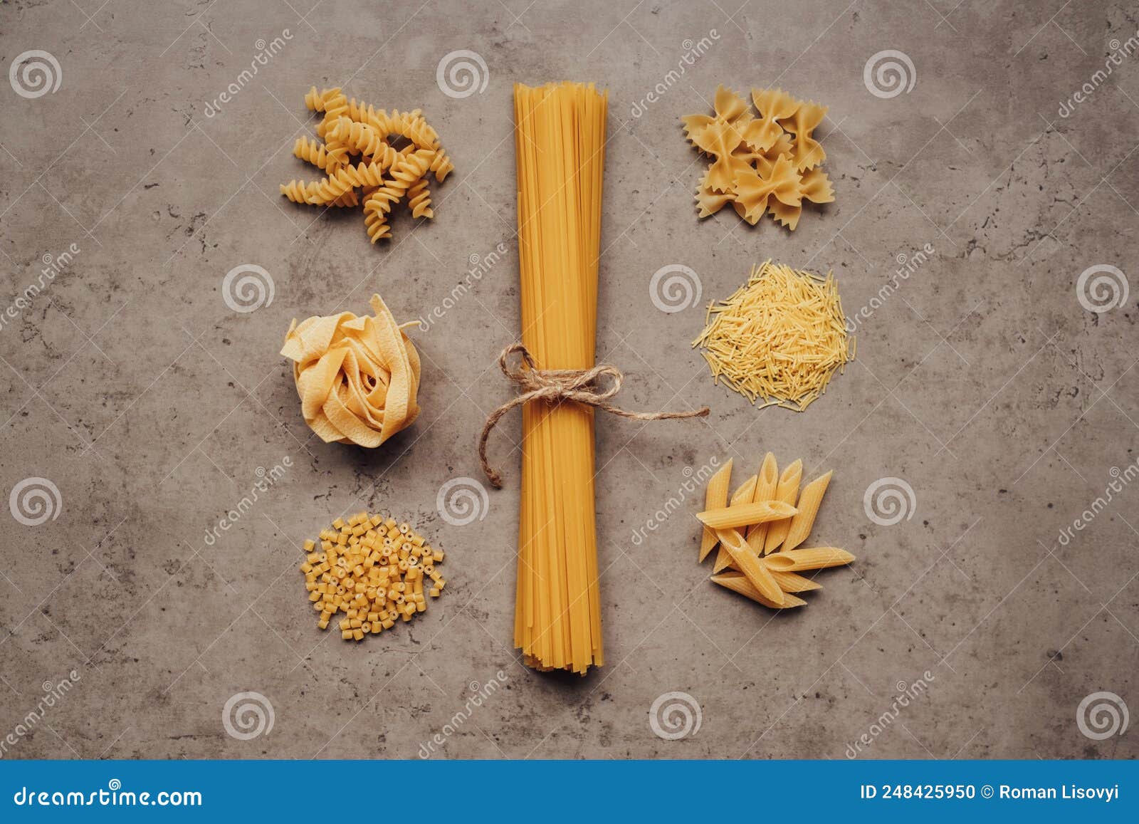 Flat Lay of Different Types of Pasta Laid Up Around Handful of ...