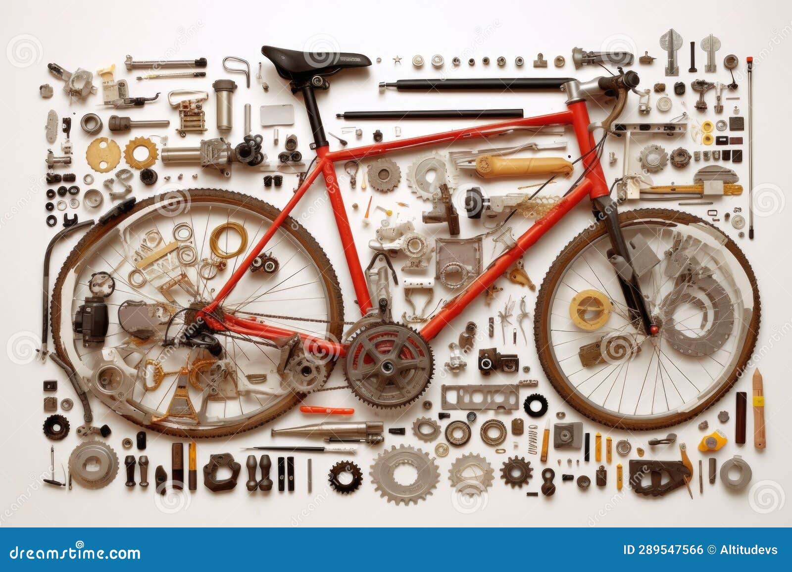 Flat Lay of Disassembled Bicycle Parts Stock Photo - Image of repair ...