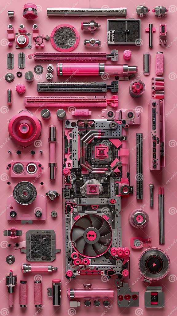 Flat Lay of Disassembled Computer Components in Pink Tones High Tech ...