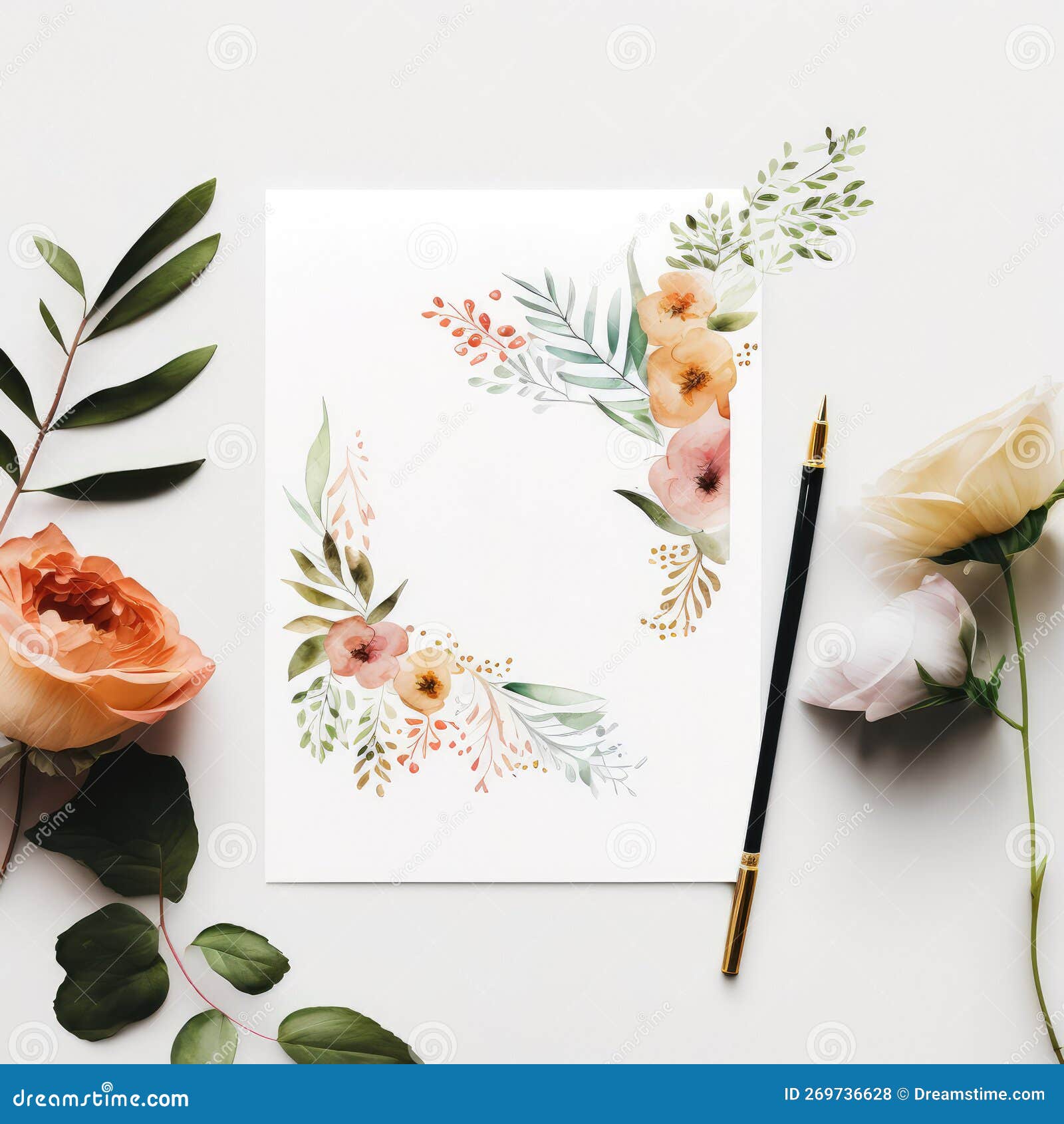 Flat Lay. Drawn Greeting Card.generative AI Stock Illustration ...