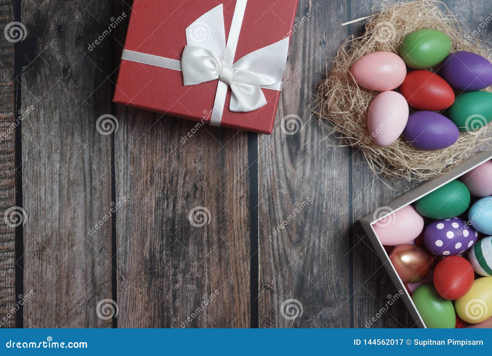 Flat-lay Easter Eggs on Wooden Table Stock Image - Image of copy ...