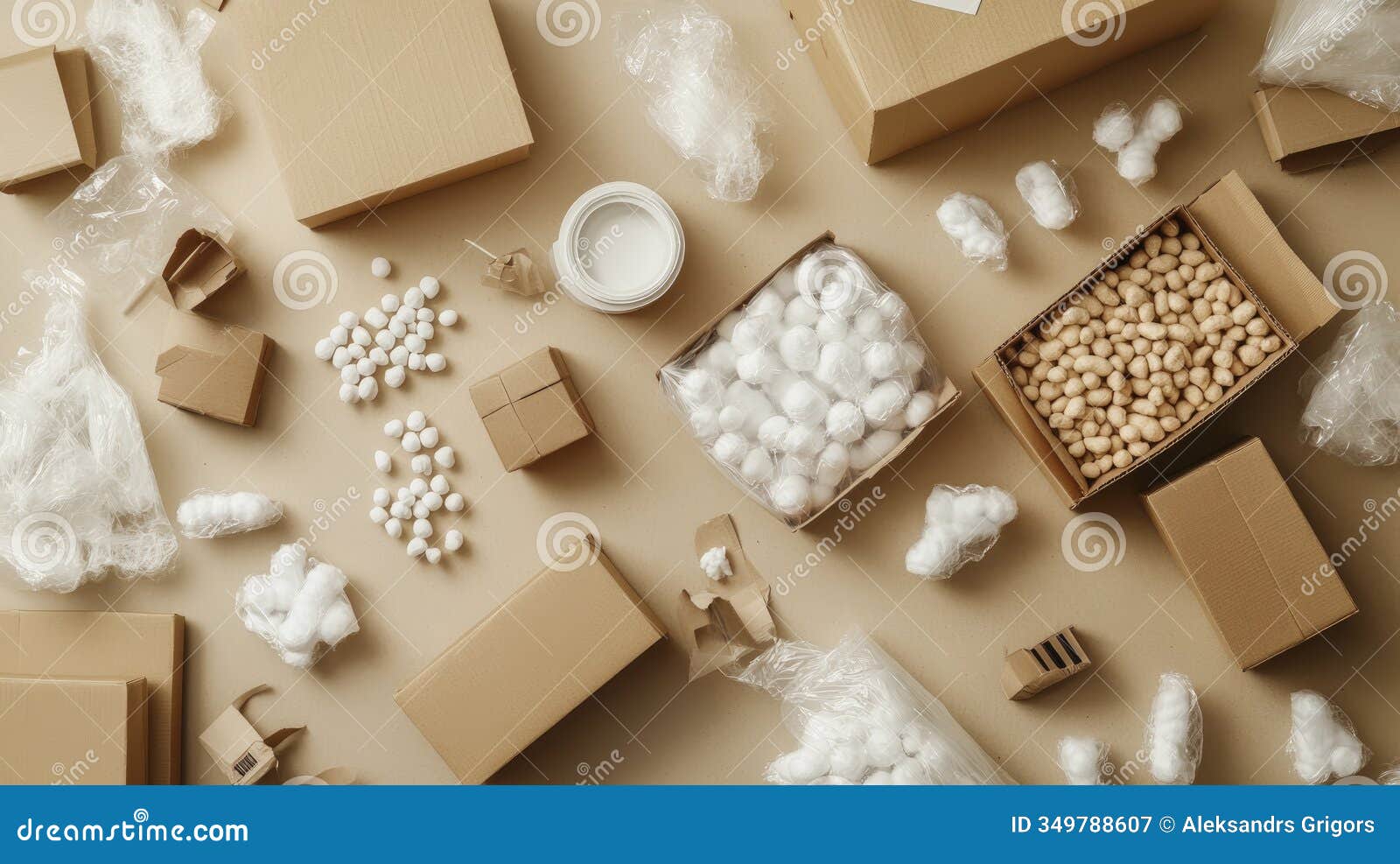 Flat Lay of Eco-friendly Packaging Materials, Including Cardboard Boxes ...