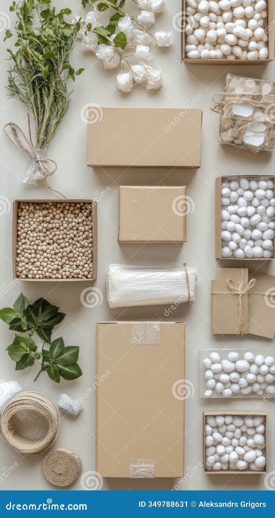 Flat Lay of Eco-friendly Packaging Materials, Including Cardboard Boxes ...