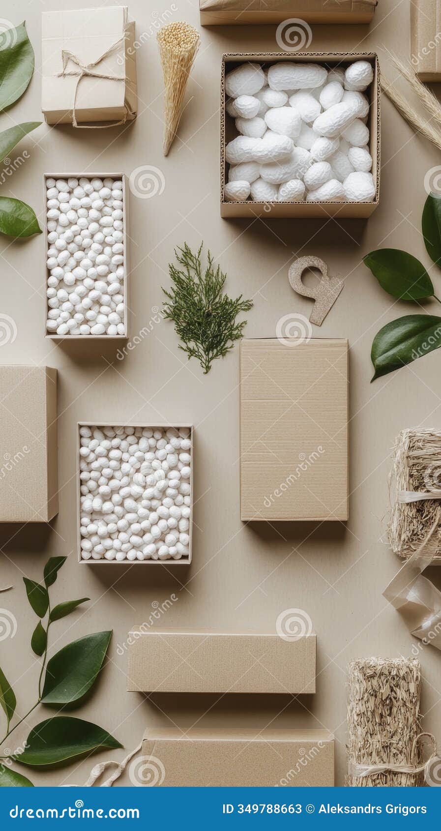 Flat Lay of Eco-friendly Packaging Materials, Including Cardboard Boxes ...