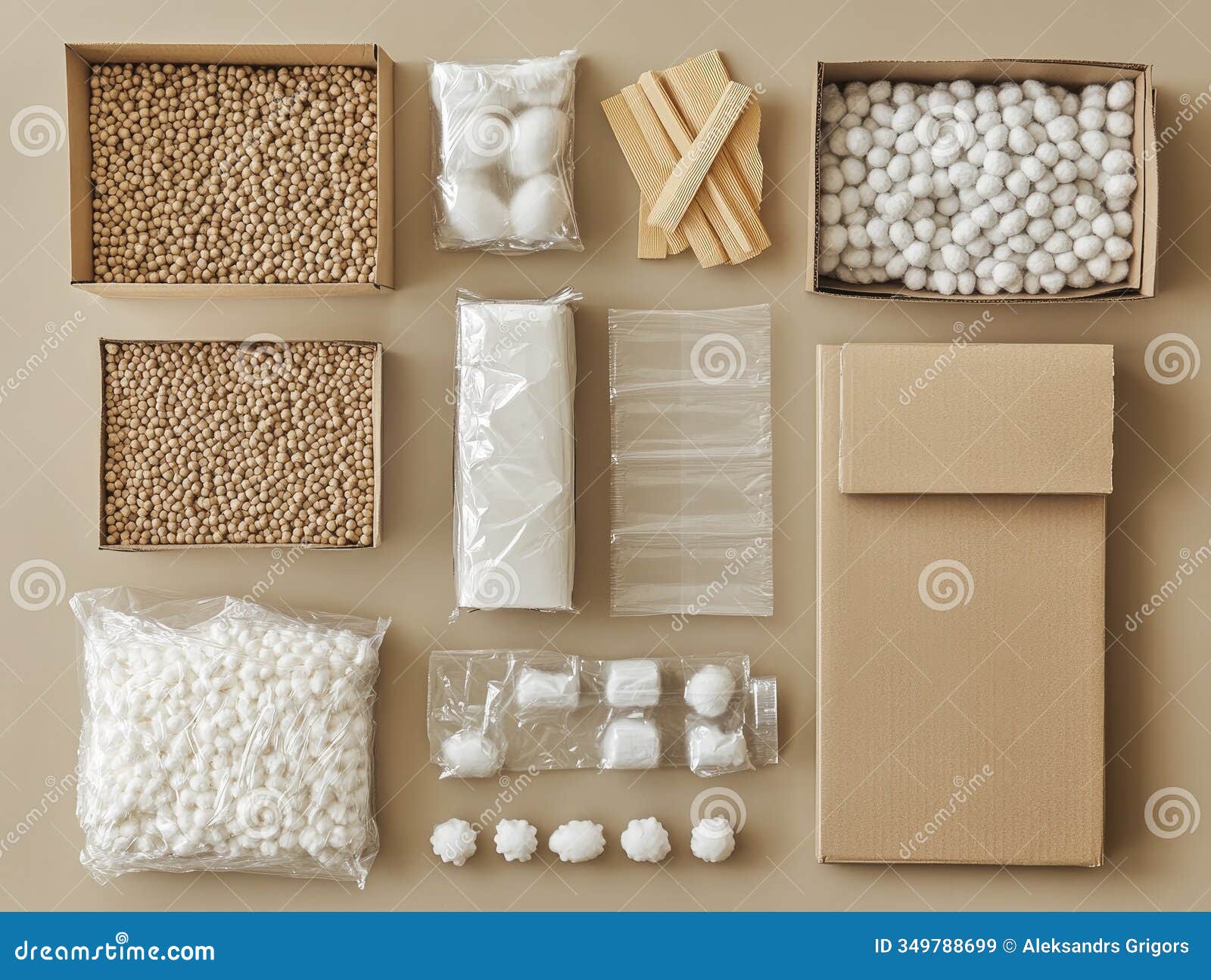 Flat Lay of Eco-friendly Packaging Materials, Including Cardboard Boxes ...