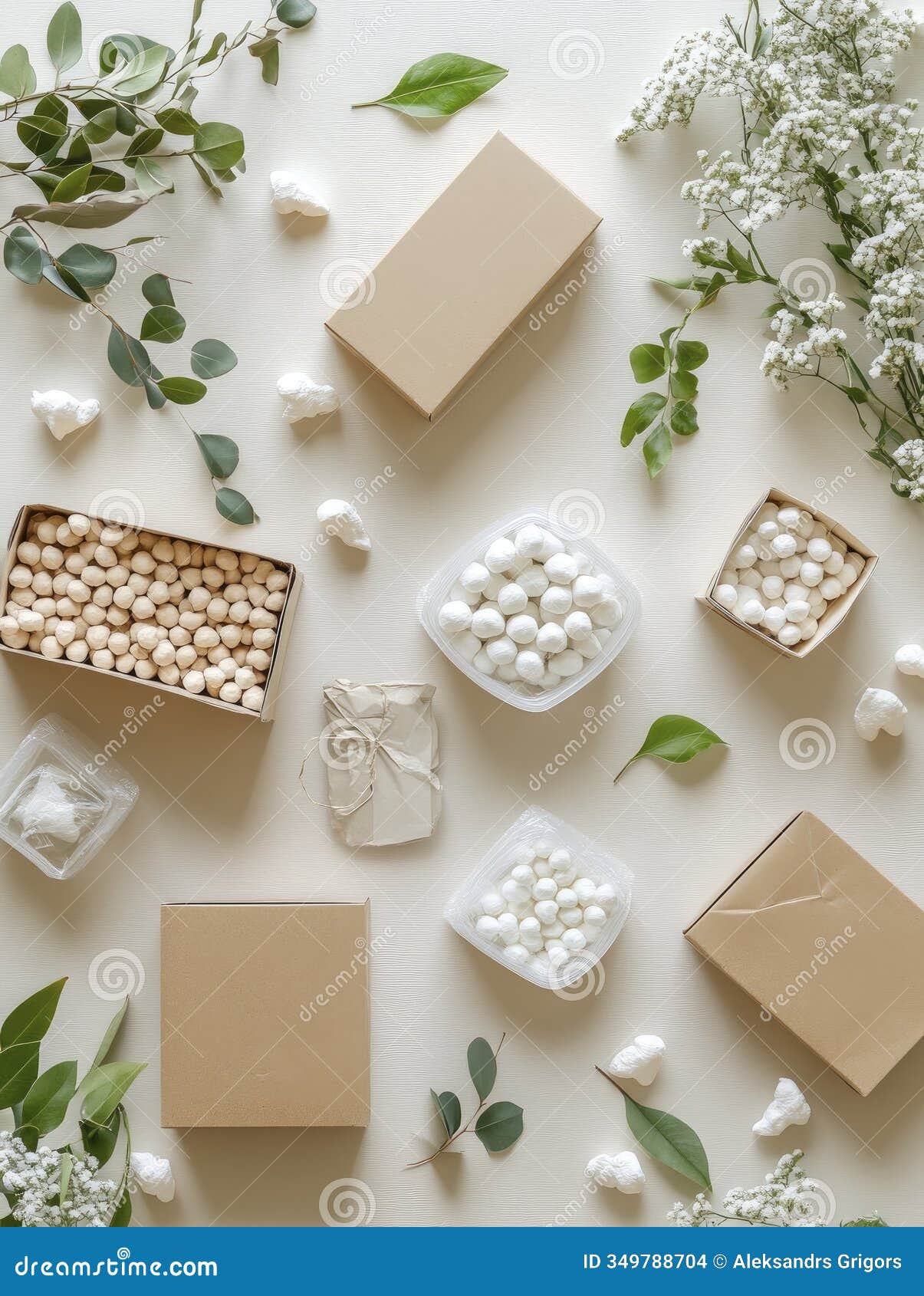 Flat Lay of Eco-friendly Packaging Materials, Including Cardboard Boxes ...