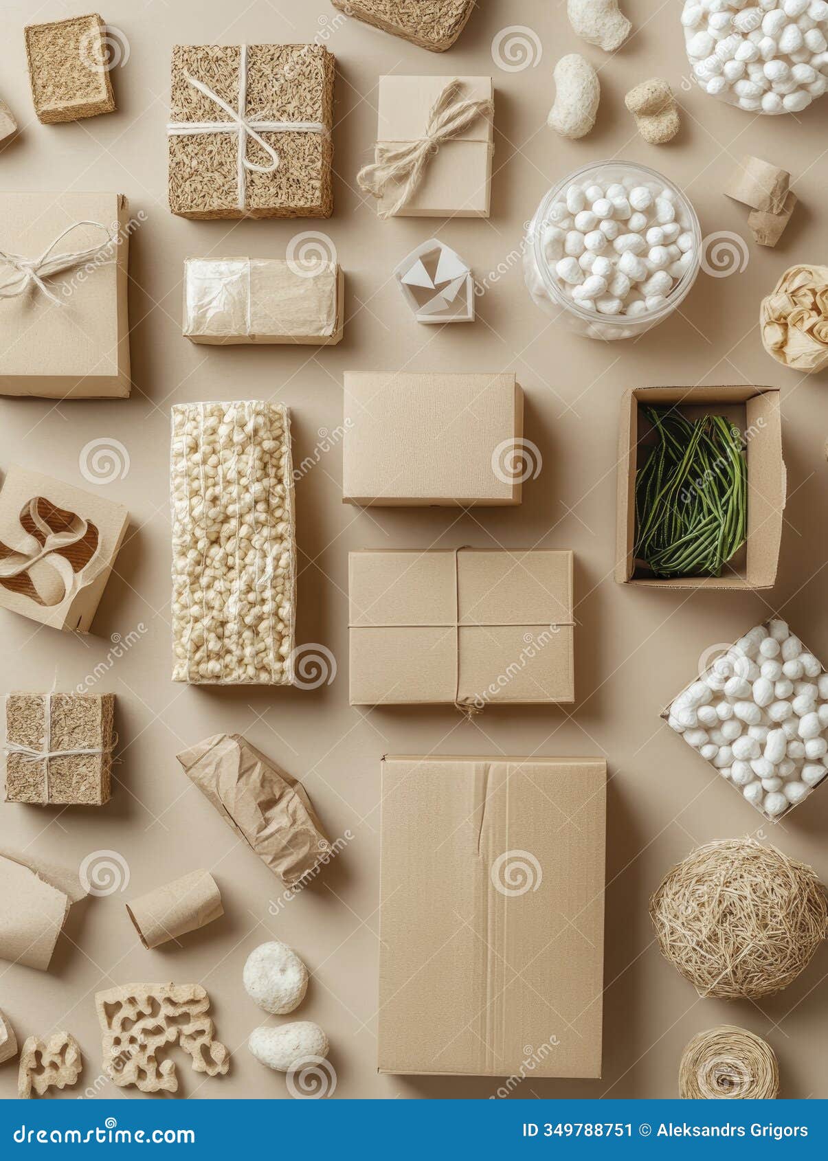 Flat Lay of Eco-friendly Packaging Materials, Including Cardboard Boxes ...