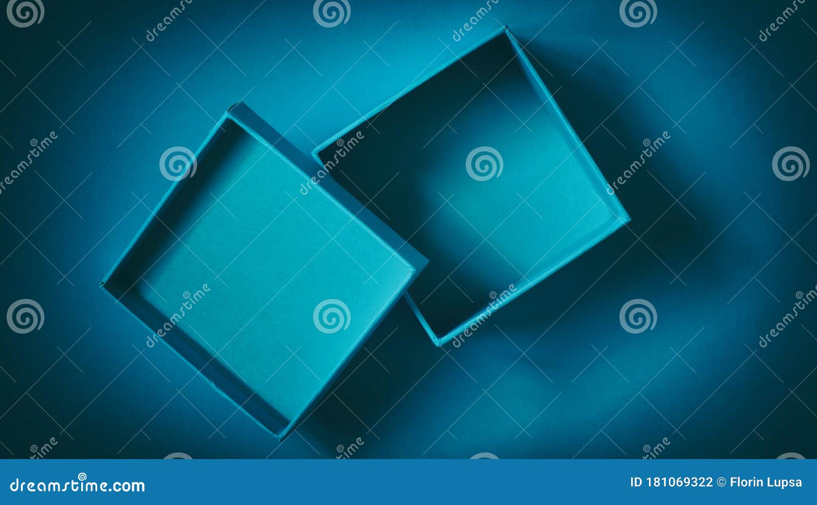 Flat Lay of Empty Blue Cardboard Gift Box in Low Light Minimalist ...