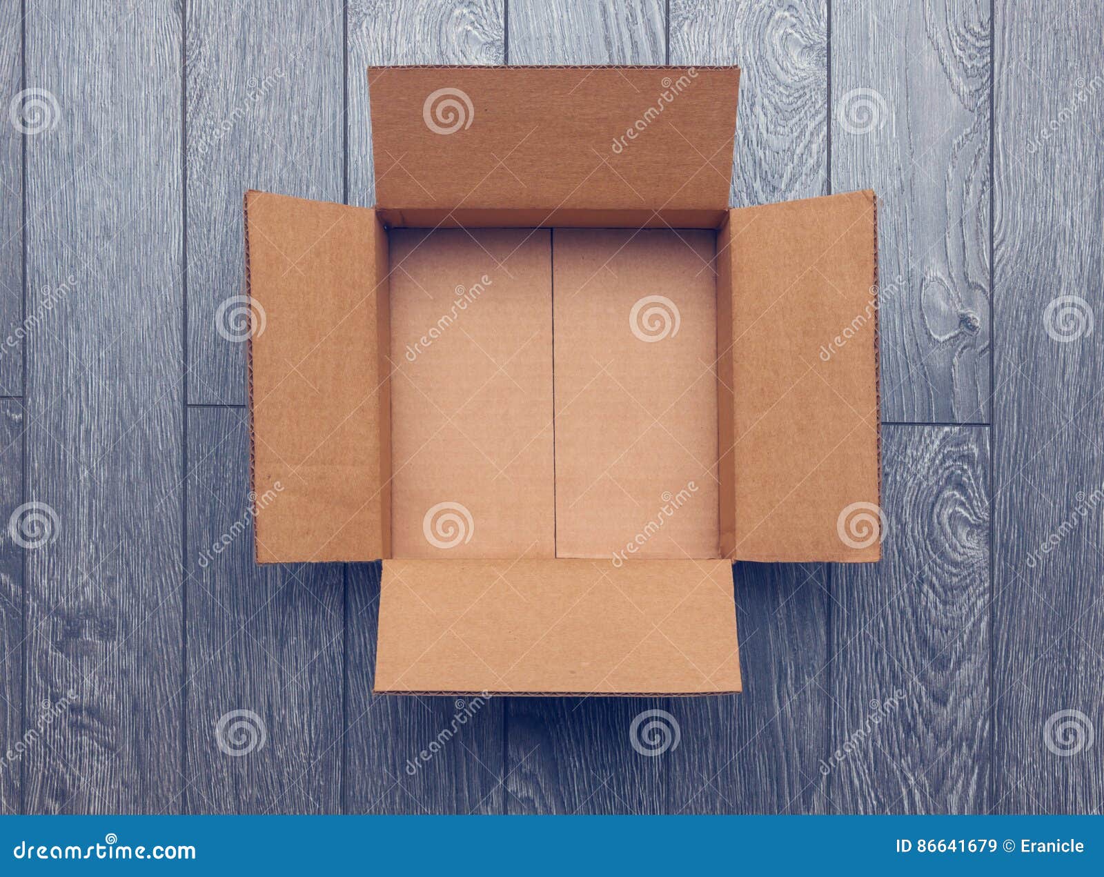 Flat Lay of Empty Open Box on Wooden Surface Stock Image - Image of ...