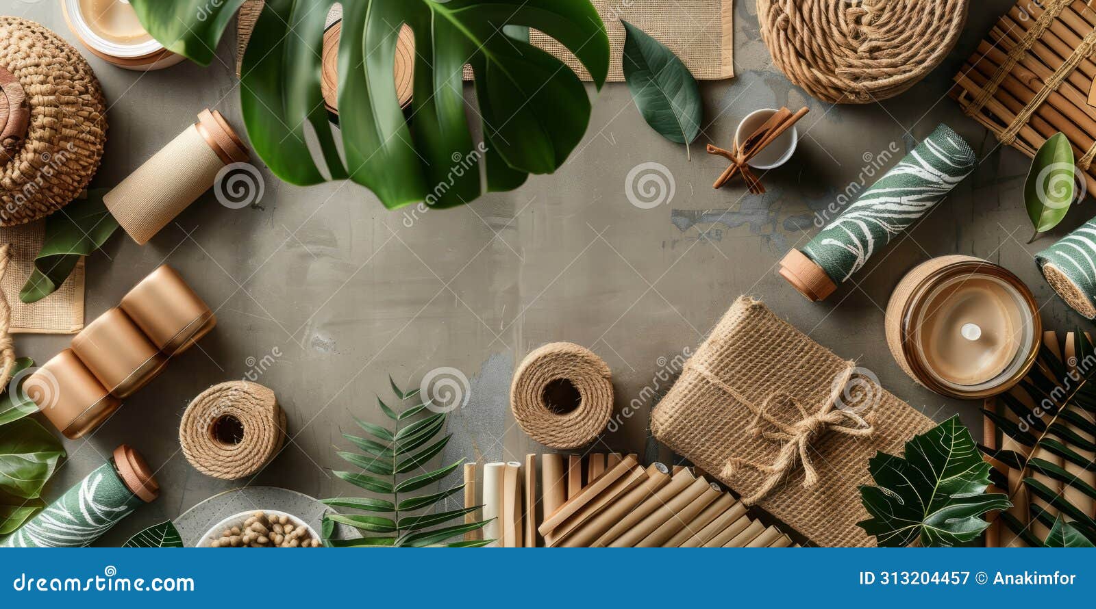 Flat Lay of Natural Packaging Materials Stock Image - Image of monstera ...