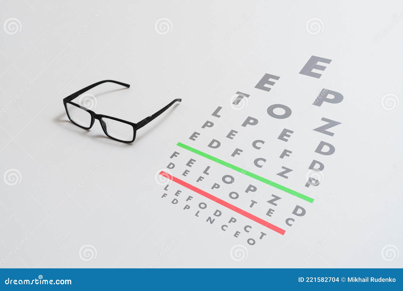 A Flat Lay Of The Eyesight Chart Test, Otical View Check With Glasses ...