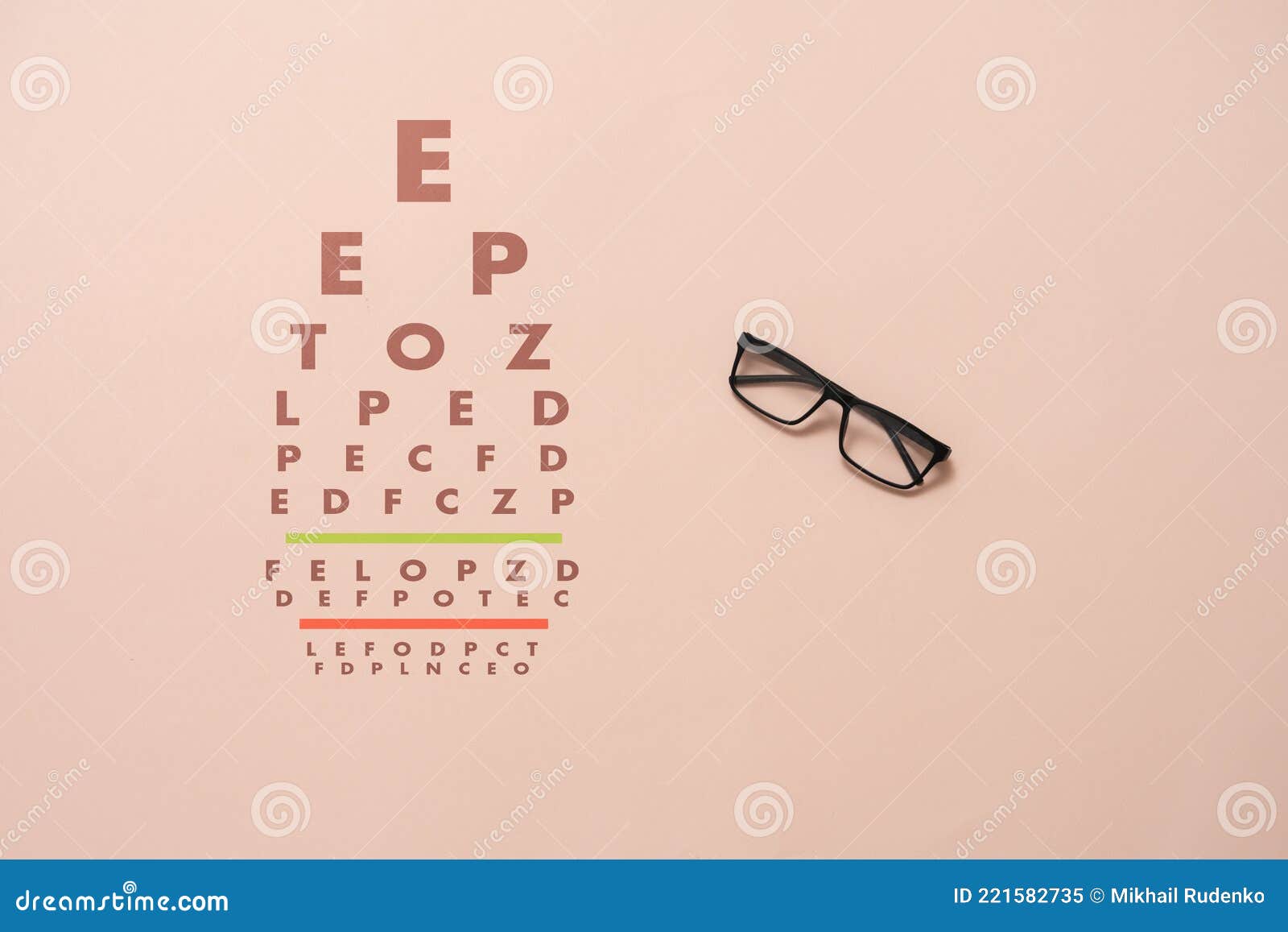 A Flat Lay Of The Eyesight Chart Test, Otical View Check With Glasses ...