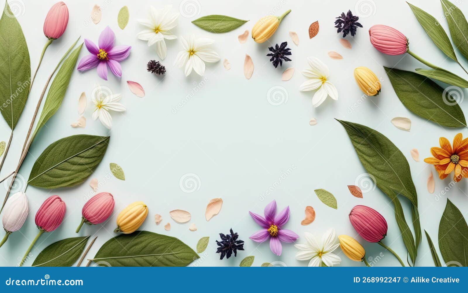 Flat Lay Flowers and Leaves Isolated on a White Background Stock ...