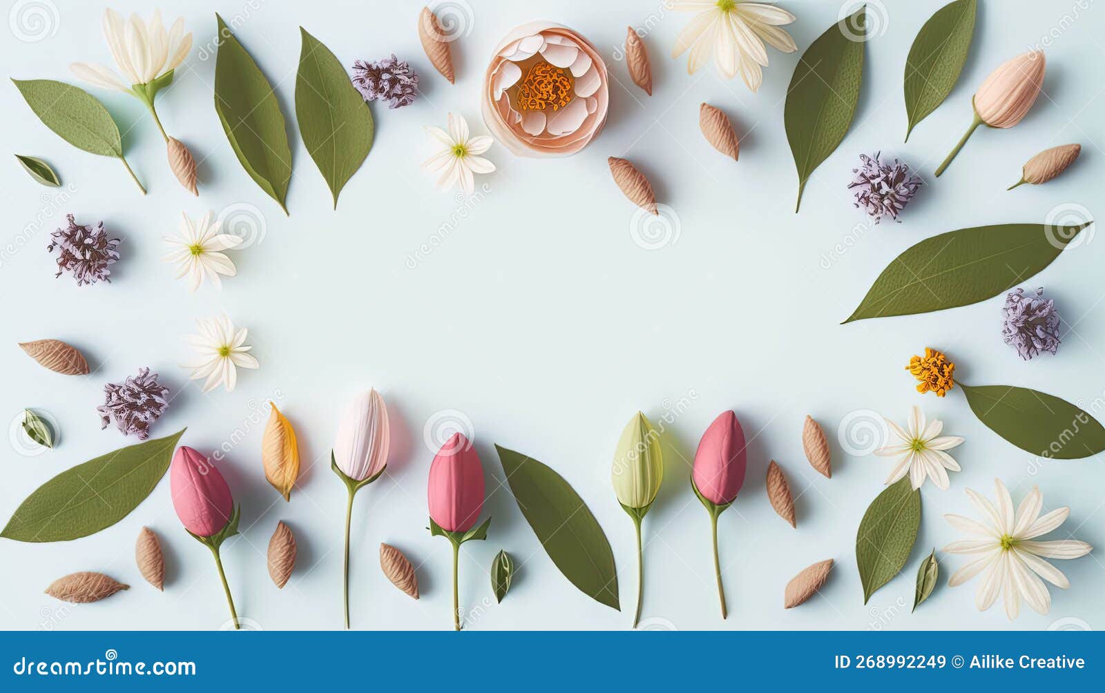 Flat Lay Flowers and Leaves Isolated on a White Background Stock ...