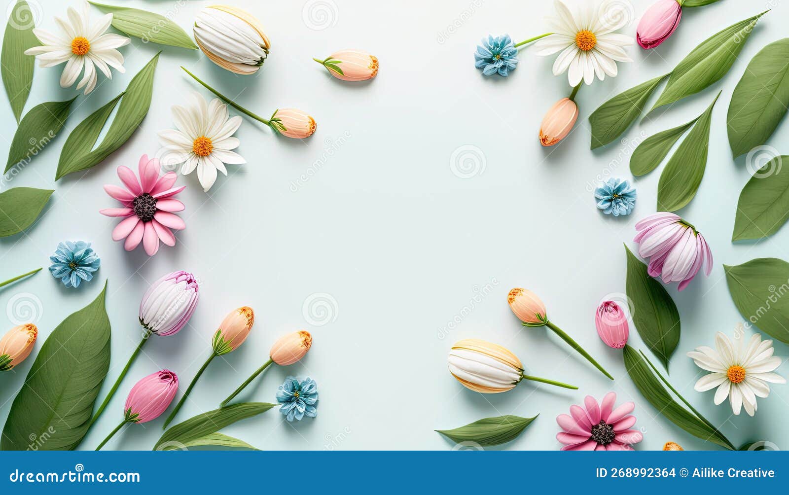 Flat Lay Flowers and Leaves Isolated on a White Background with Copy ...