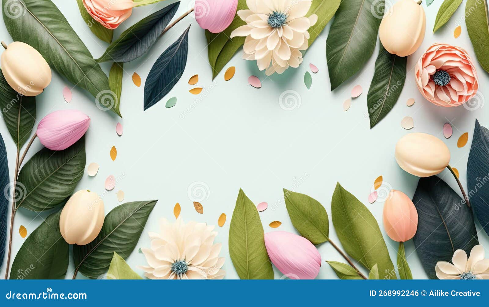 Flat Lay Flowers and Leaves on a White Background Stock Illustration ...