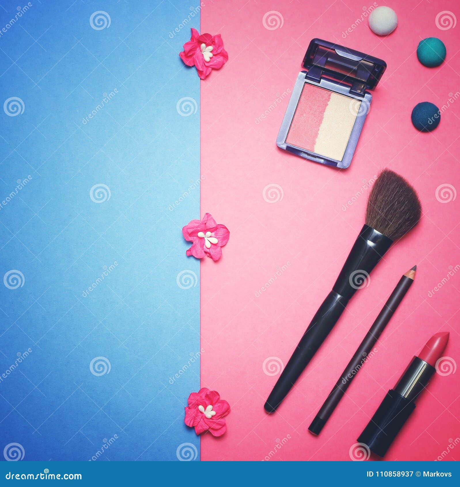 Flat Lay Frame Composition, Top View. Set of Professional Decorative ...