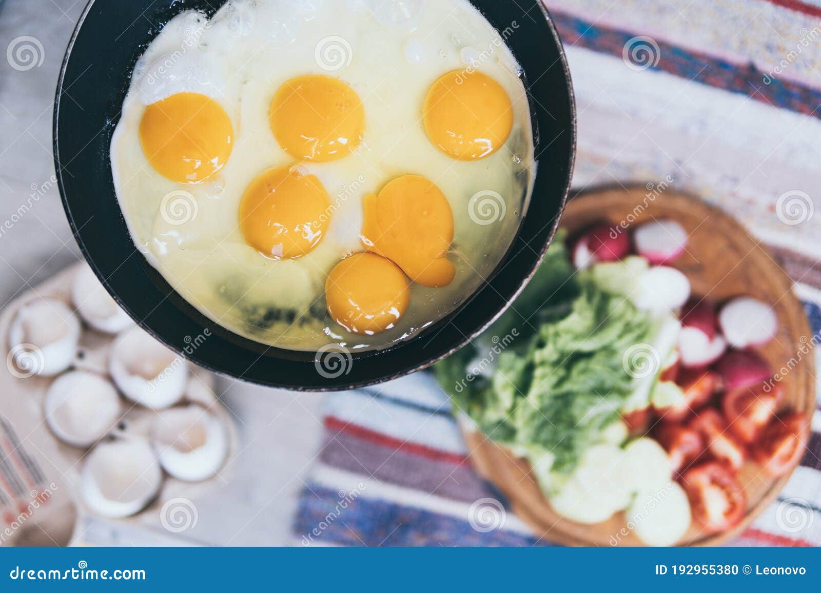 Flat Lay of Fried Eggs and Vegetables Stock Photo - Image of omlet ...