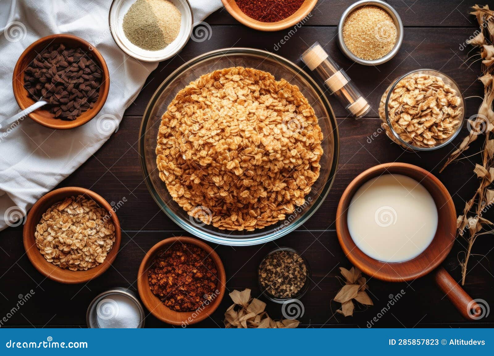 Flat-lay of Granola Making Process on Kitchen Counter Stock Image ...
