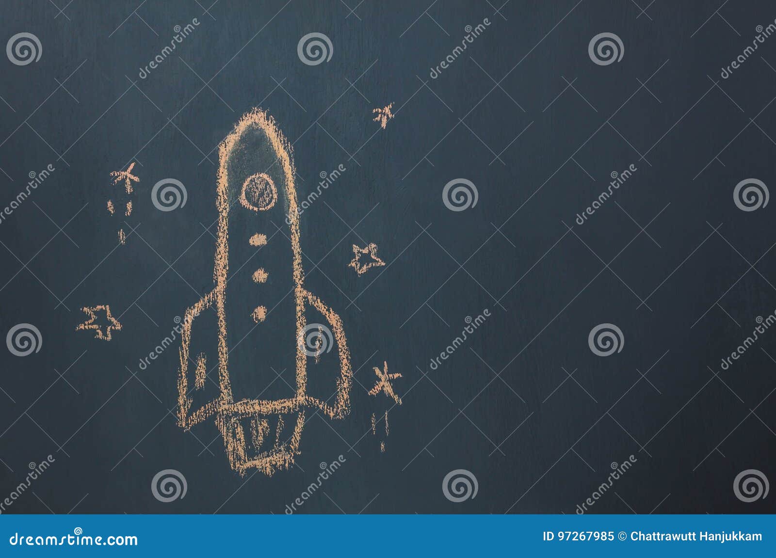 Flat Lay Handmade Drawing Rocket Ship Launch / Take Off To the Space ...