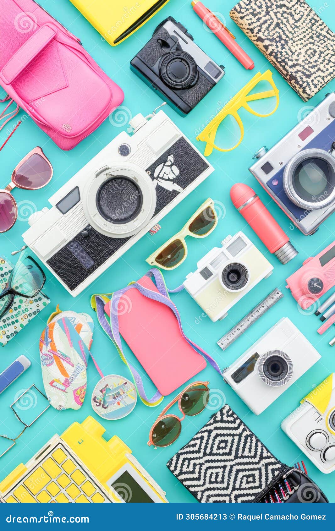 Flat Lay Illustration Showing Various Retro Objects in Order, Concept ...