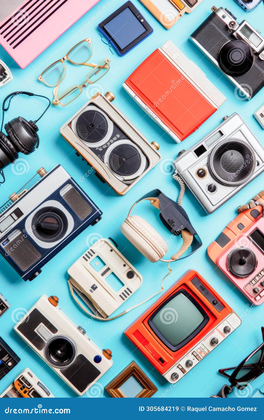 Flat Lay Illustration Showing Various Retro Objects in Order, Concept ...