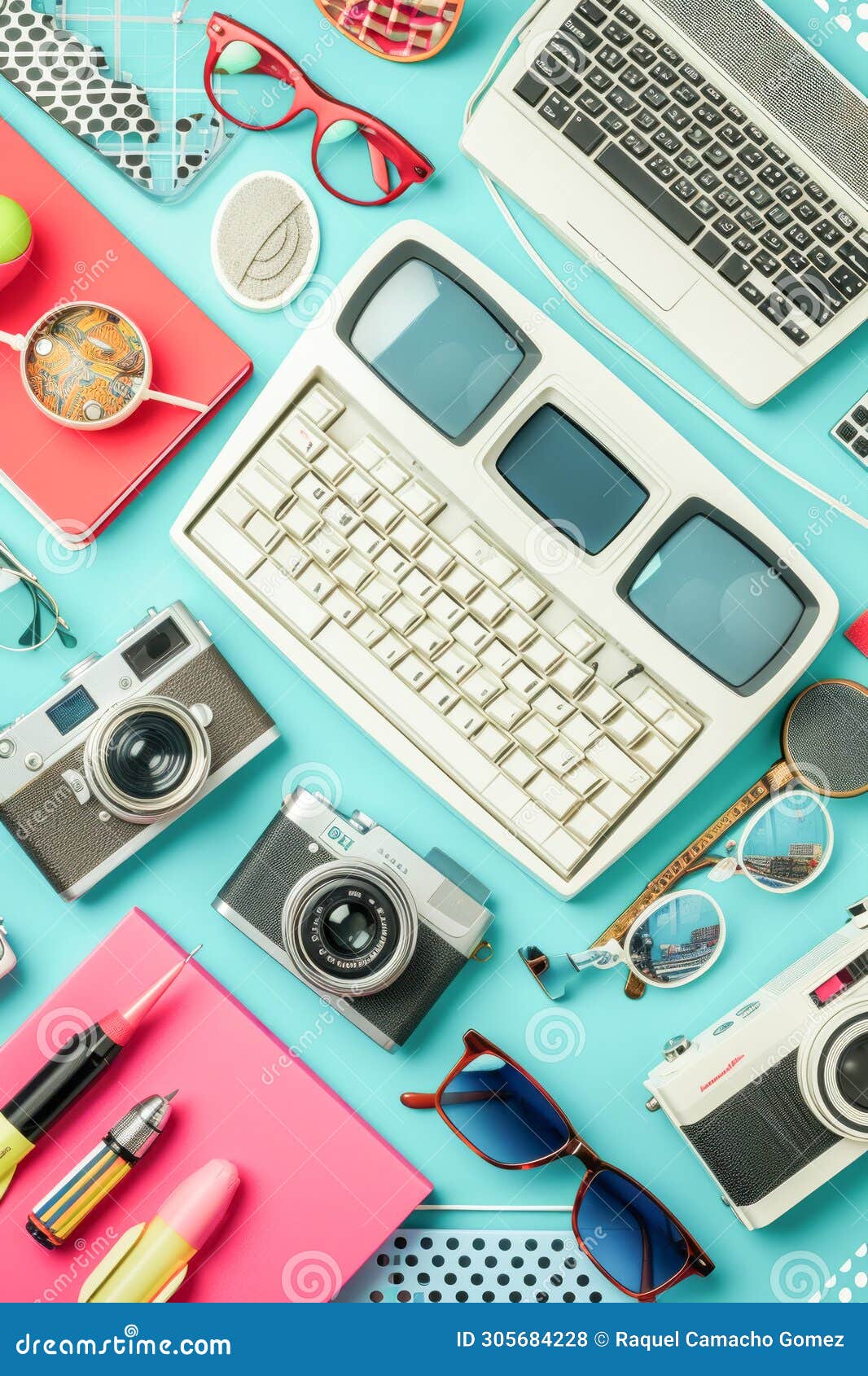Flat Lay Illustration Showing Various Retro Objects in Order, Concept ...