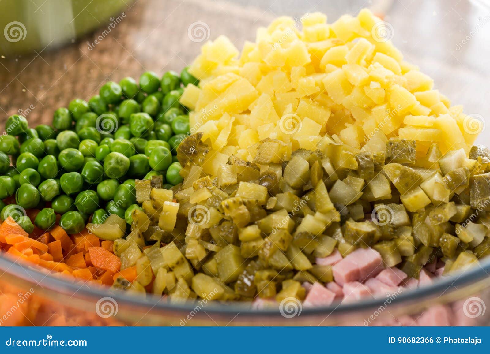 Flat Lay Image Chopped Pickles Green Peas Carrot and Potatoes Stock ...