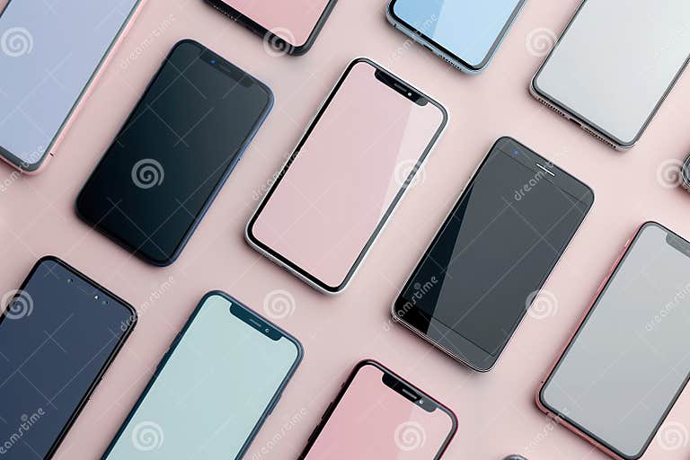 A Flat Lay Image Featuring Multiple Modern Smartphones Arranged at ...