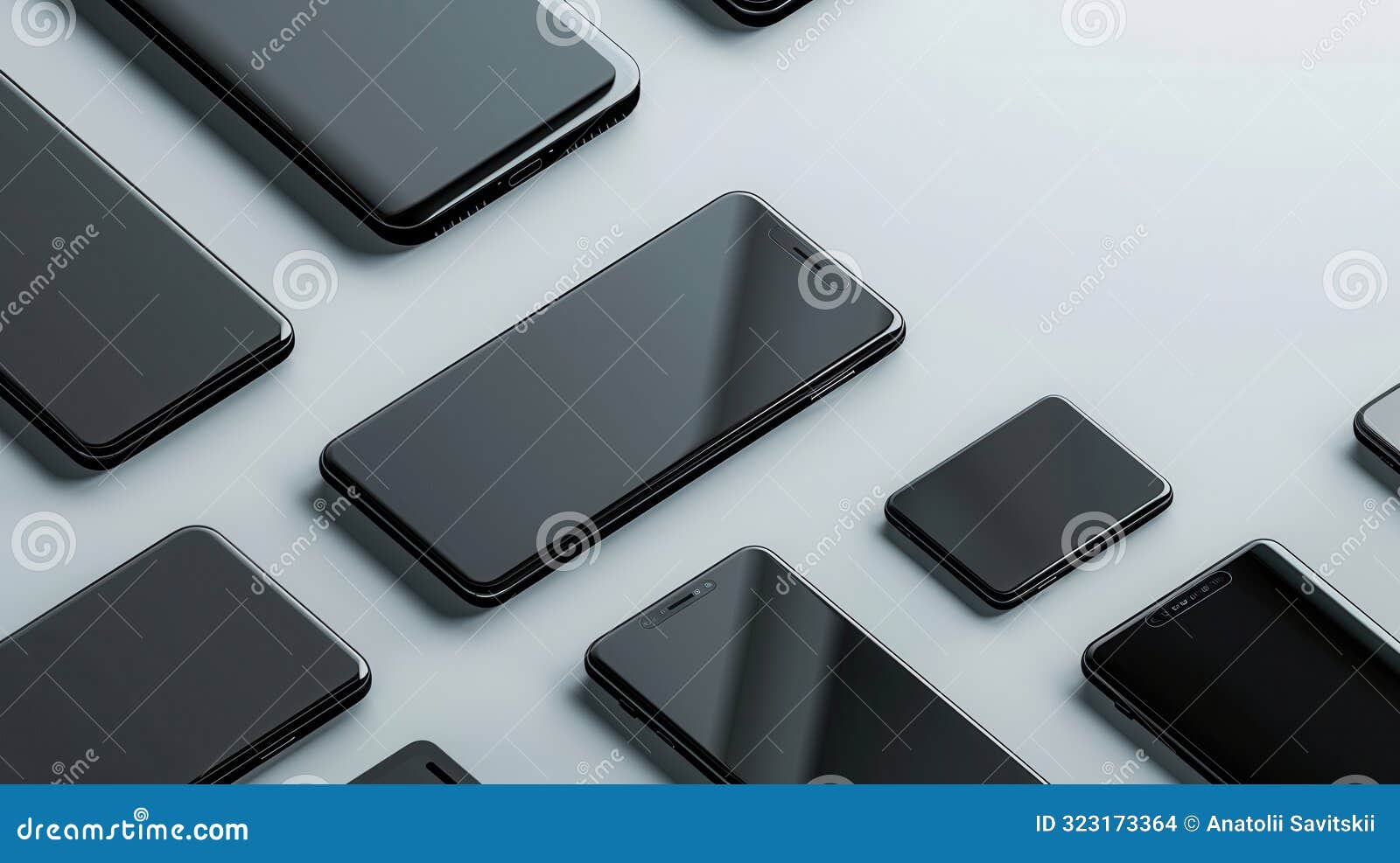 A Flat Lay Image Featuring Multiple Modern Smartphones, Arranged in ...