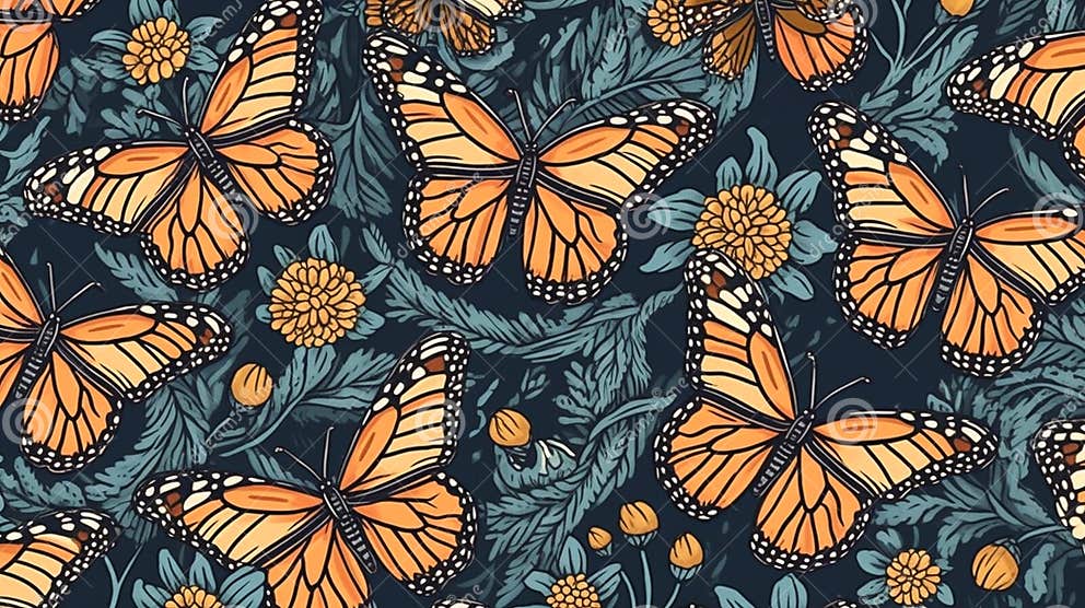 Flat Lay Image of Monarch Butterflies in a Repeating Pattern Stock ...