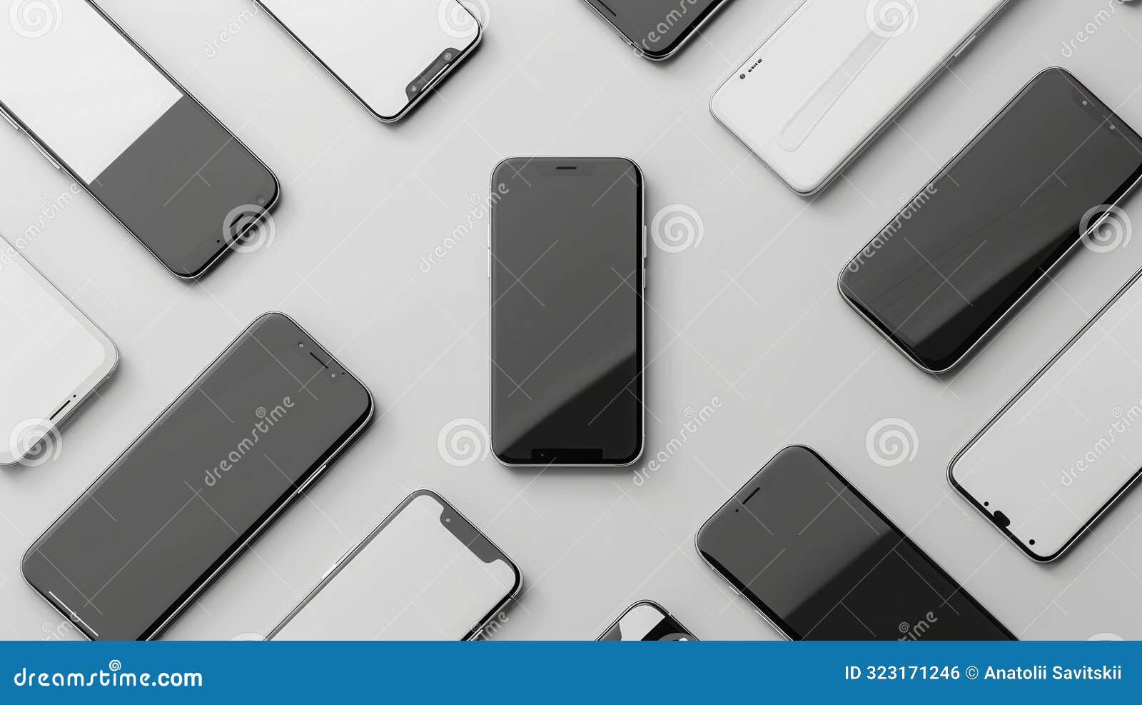 A Flat Lay Image of Multiple Modern Smartphones Arranged in Different ...