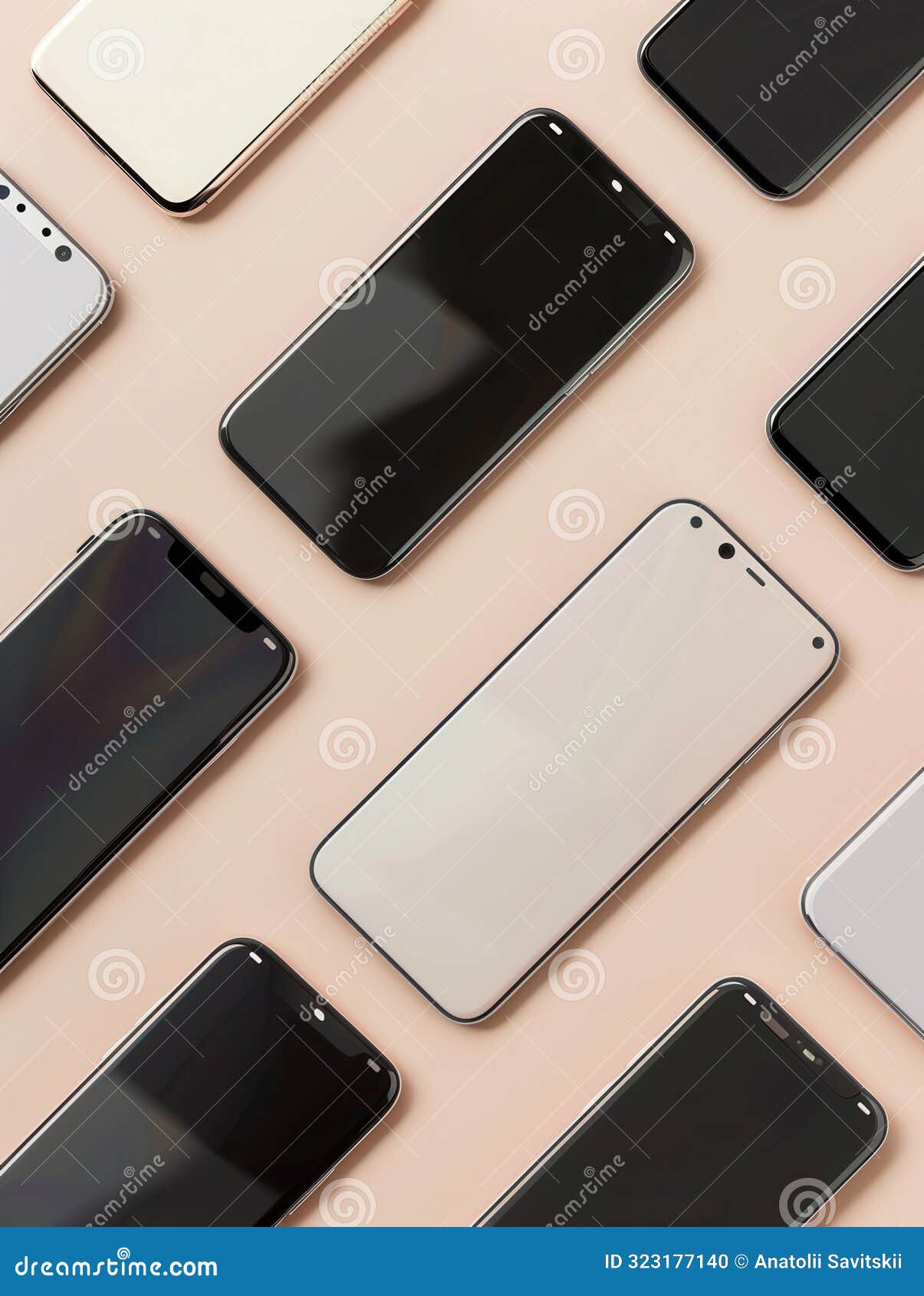 A Flat Lay Image of Several Modern Smartphones Arranged in Different ...