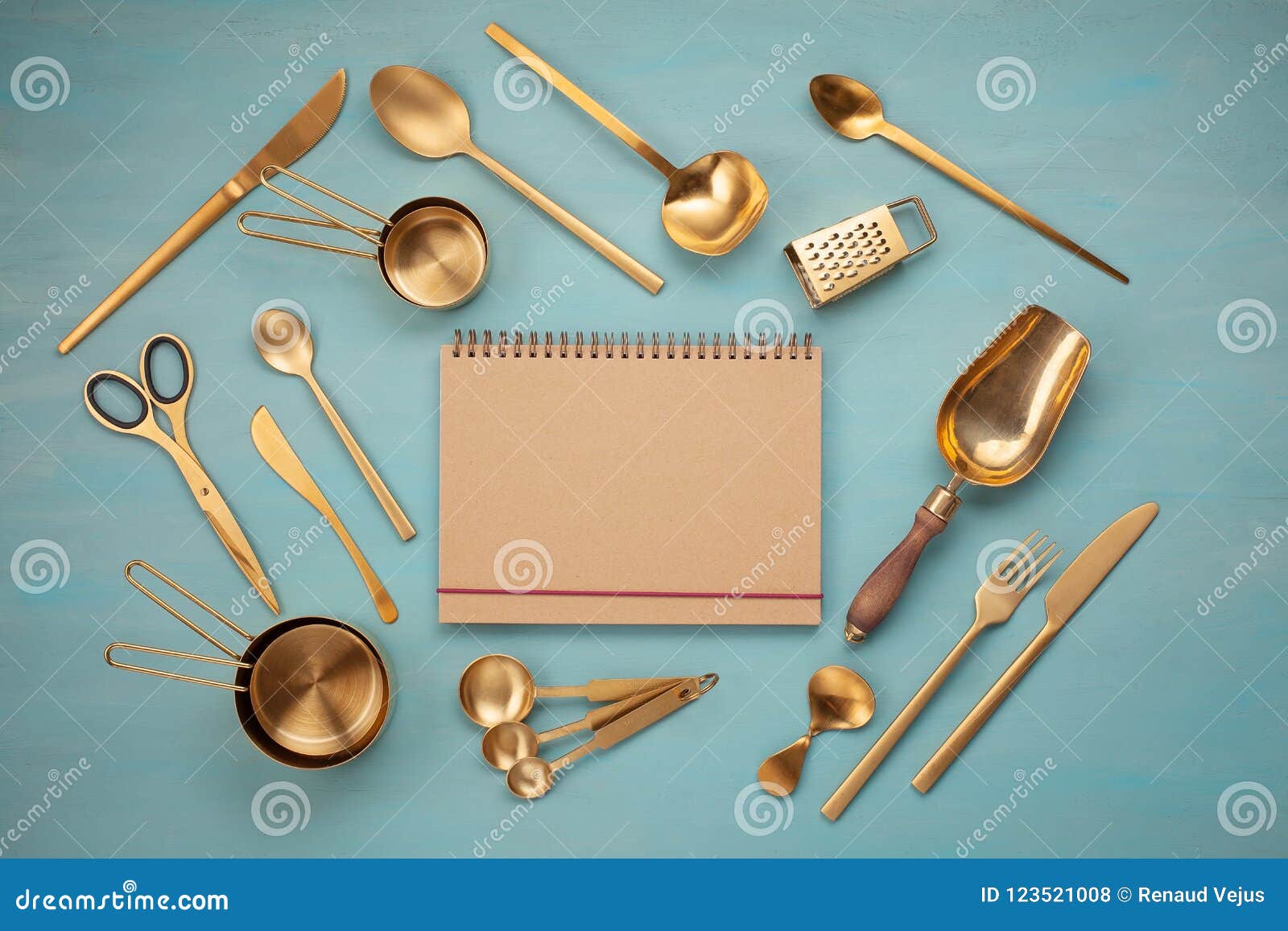 Flat Lay with Kitchen Utensils and Blank Copy Space. Kitchen Rec Stock ...