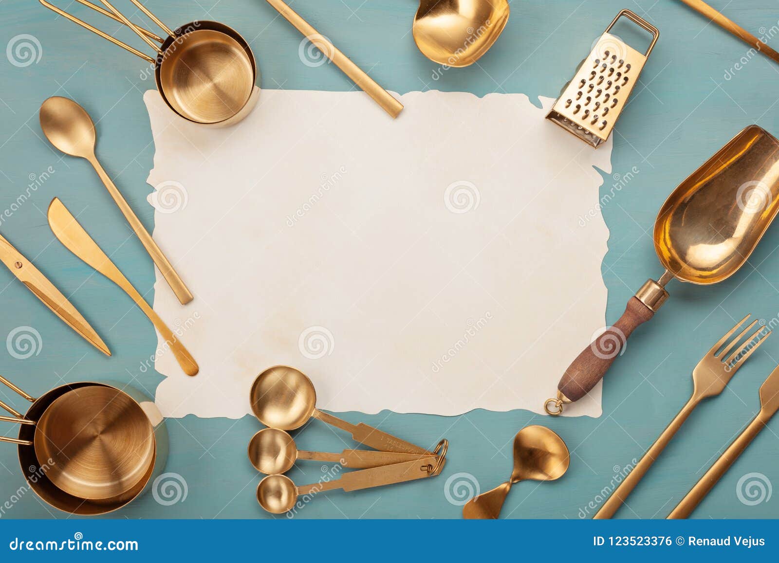 Flat Lay with Kitchen Utensils and Blank Copy Space. Kitchen Rec Stock ...