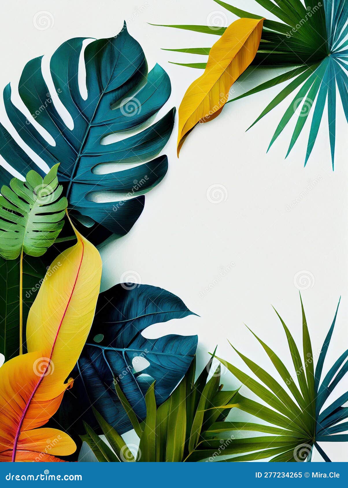 Flat Lay Layout Made of Tropical Leaves, Created with Generative AI ...