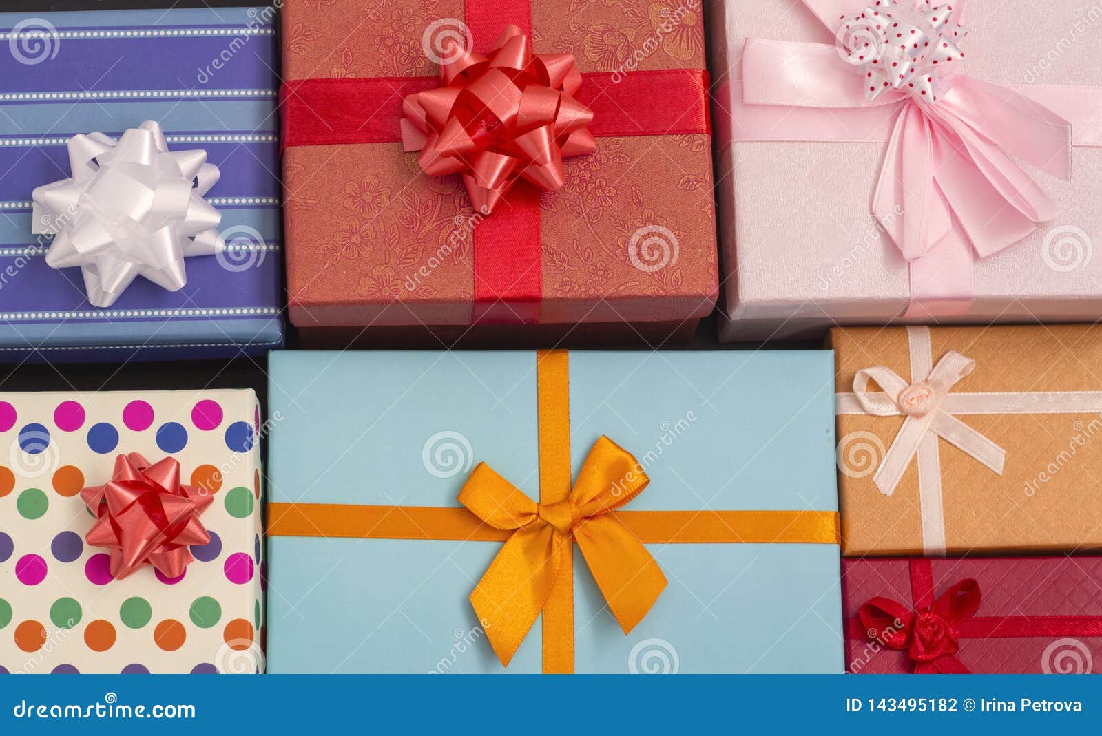 Flat Lay.many Colored Gifts Stock Photo - Image of composition ...