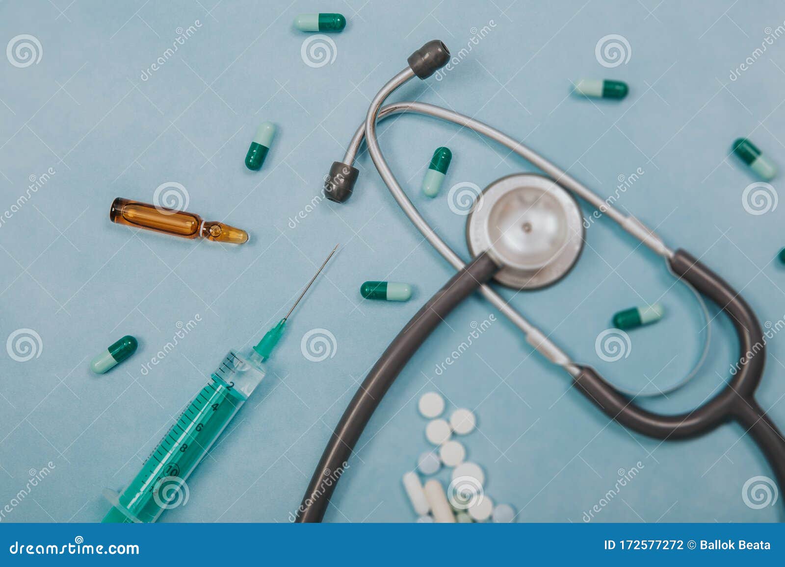 Flat-lay with Medical Objects. Health-care Concept Stock Photo - Image ...