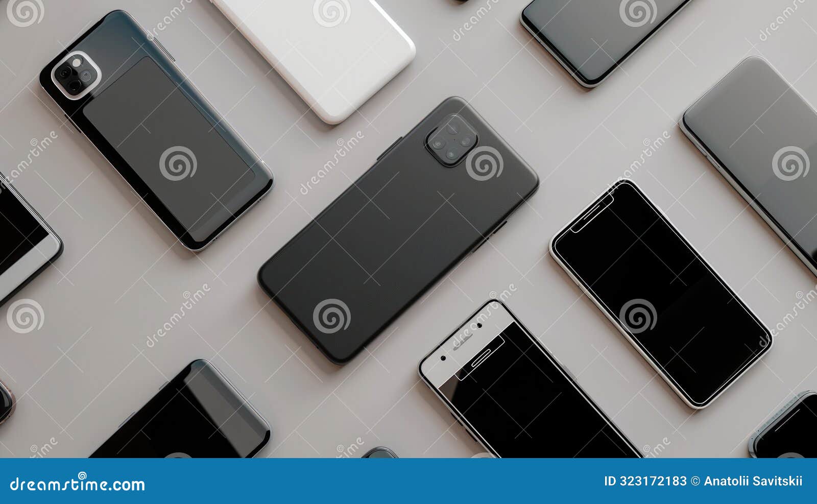 A Flat Lay of Modern Smartphones, Showing Different Angles and Designs ...