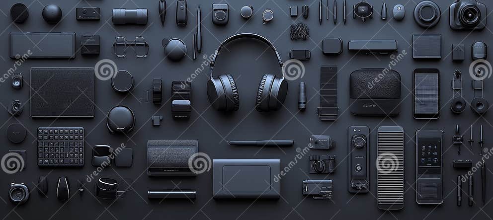 Flat Lay of Modern Tech Gadgets and Devices, Headphones and Electronics ...