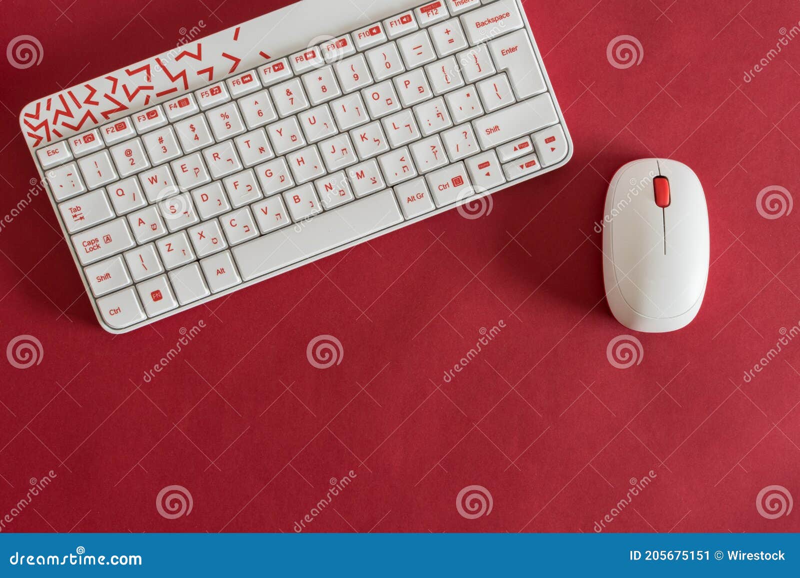 Flat Lay of a Modern White Keyboard with a Wireless Mouse on a Red ...