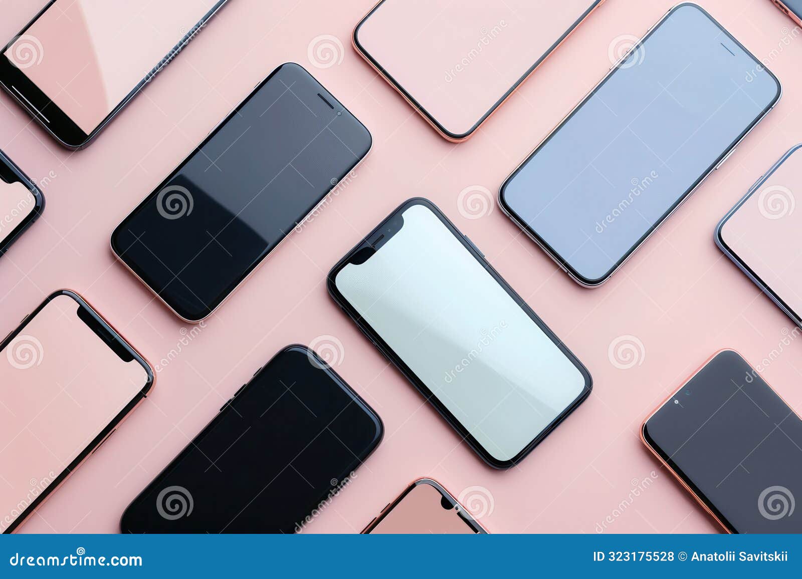 A Flat Lay of Multiple Modern Smartphones Arranged at Different Angles ...