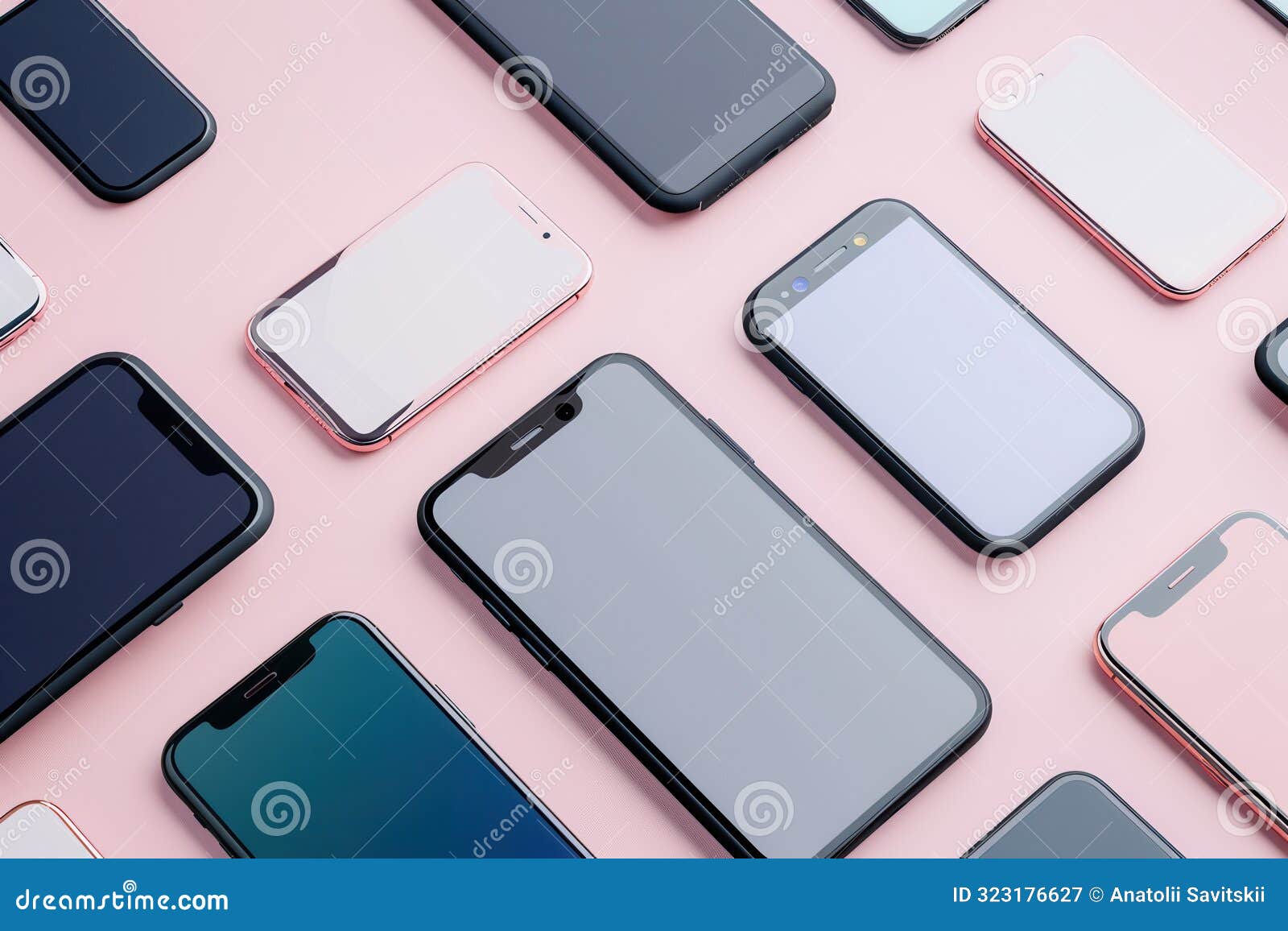 A Flat Lay of Multiple Modern Smartphones Arranged at Different Angles ...