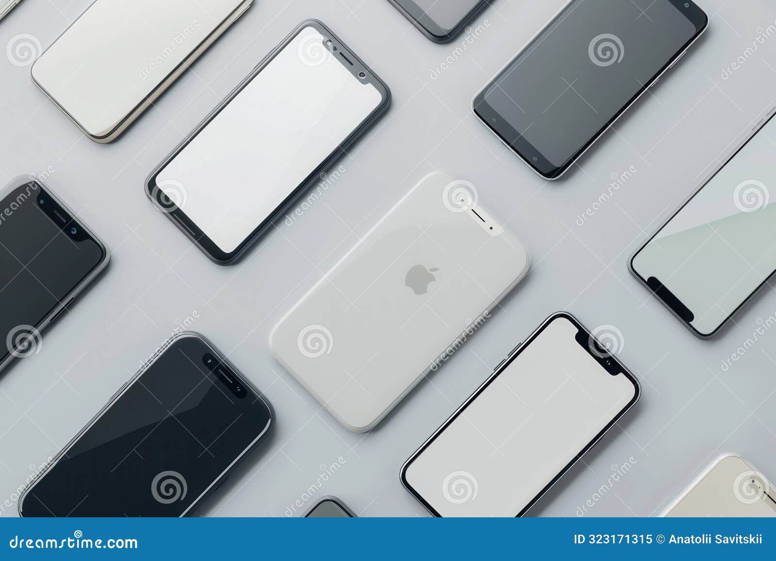 A Flat Lay of Multiple Modern Smartphones Arranged at Different Angles ...