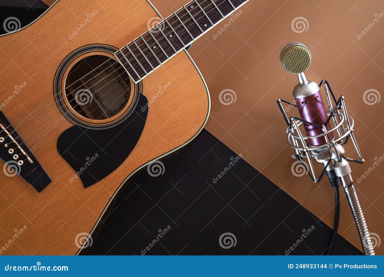 Flat Lay, Music Background with Acoustic Guitar. Stock Photo - Image of ...