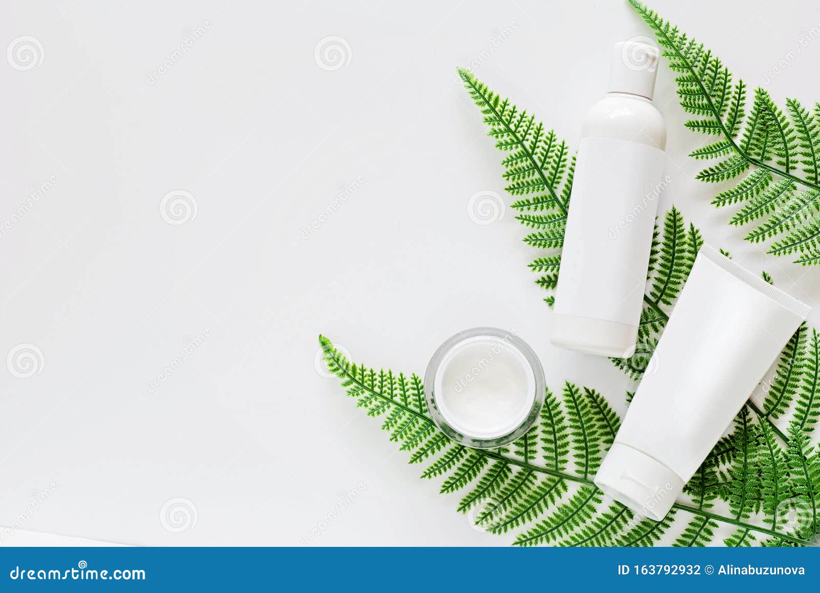 Flat Lay With Natural Organic Cosmetics Cream On White Background With