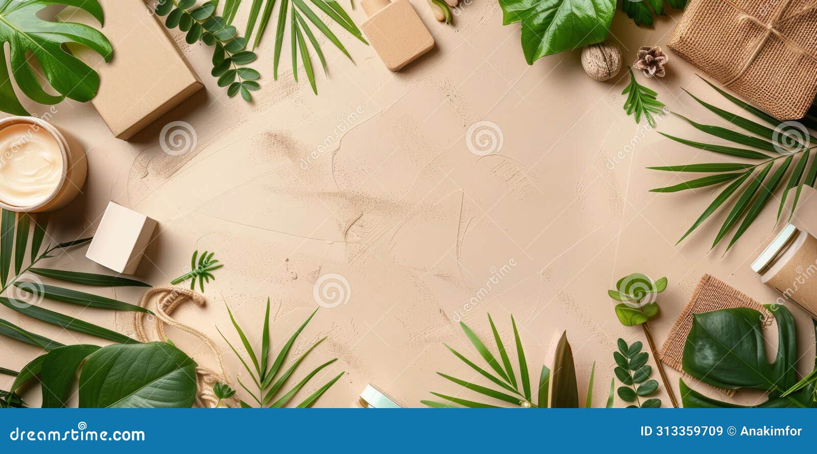 Flat Lay of Natural Packaging Materials Stock Image - Image of monstera ...