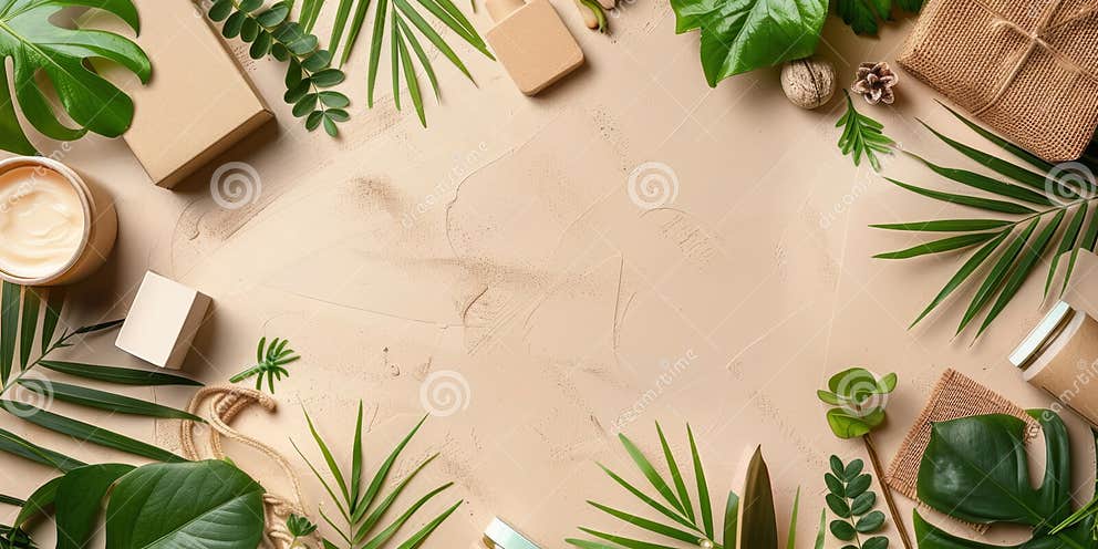 Flat Lay of Natural Packaging Materials Stock Image - Image of monstera ...