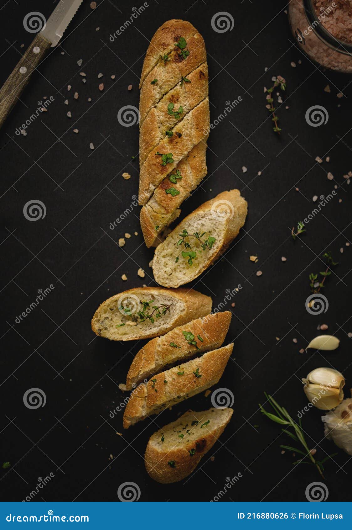 Flat Lay And Negative Space Of Homemade Vegetarian Sandwich Butter Garlic Bread Ciabatta