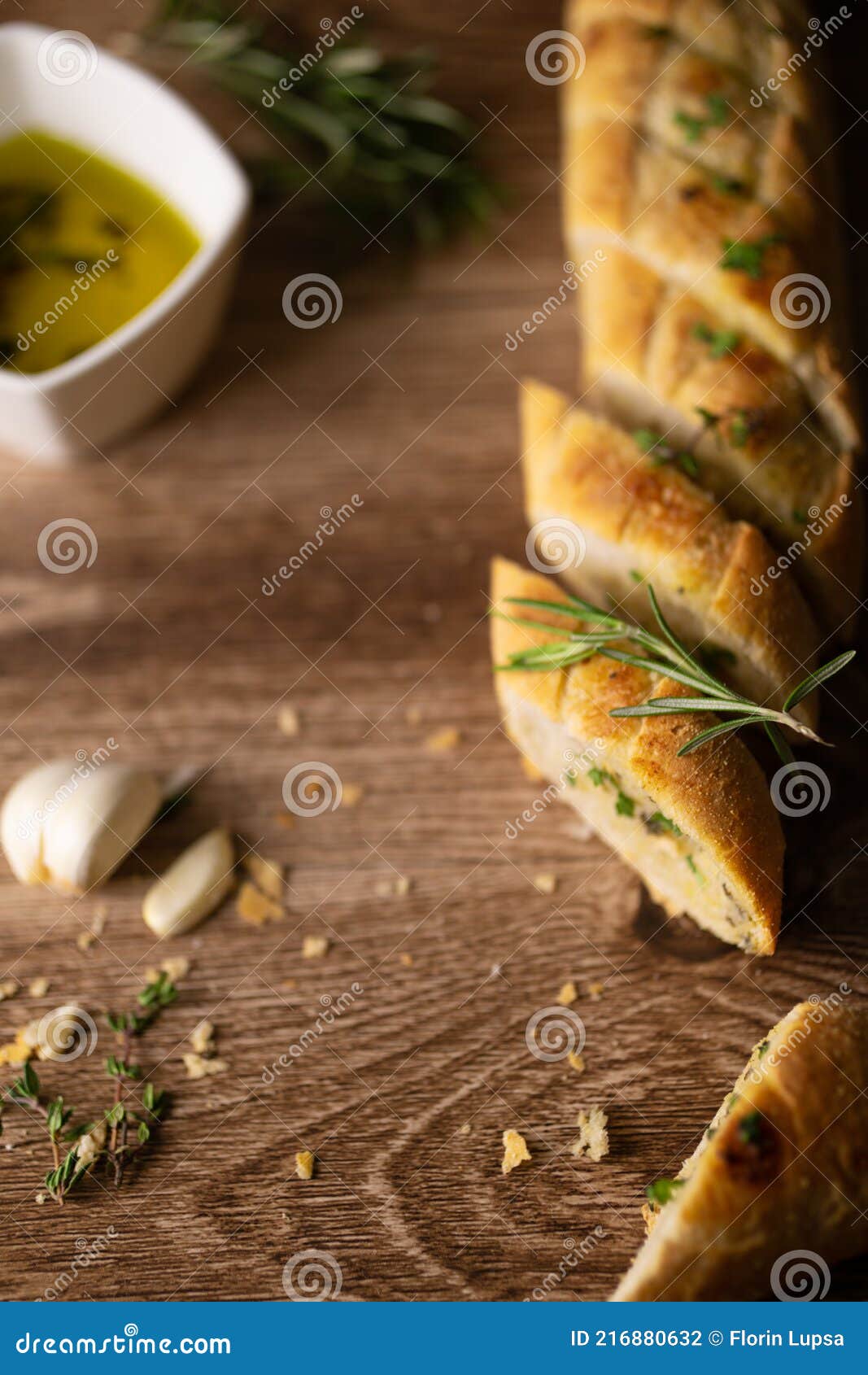 Flat Lay And Negative Space Of Homemade Vegetarian Sandwich Butter Garlic Bread Ciabatta
